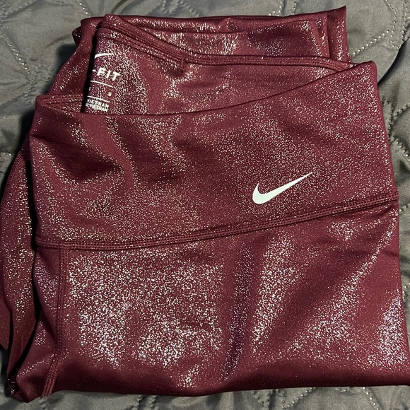 Nike | Pants & Jumpsuits | Nike Dri Fit Maroon Shimmer 78 Leggings ...
